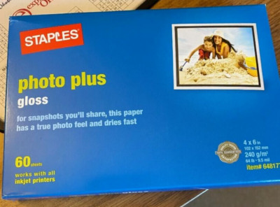 Staples Photo Plus Gloss 4x6 Inkjet Printer Photo Paper #648177 60 ...