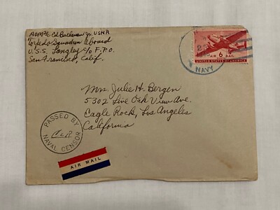 WW2 Envelope-only from Torpedo Squadron Member Aboard USS Langley ...