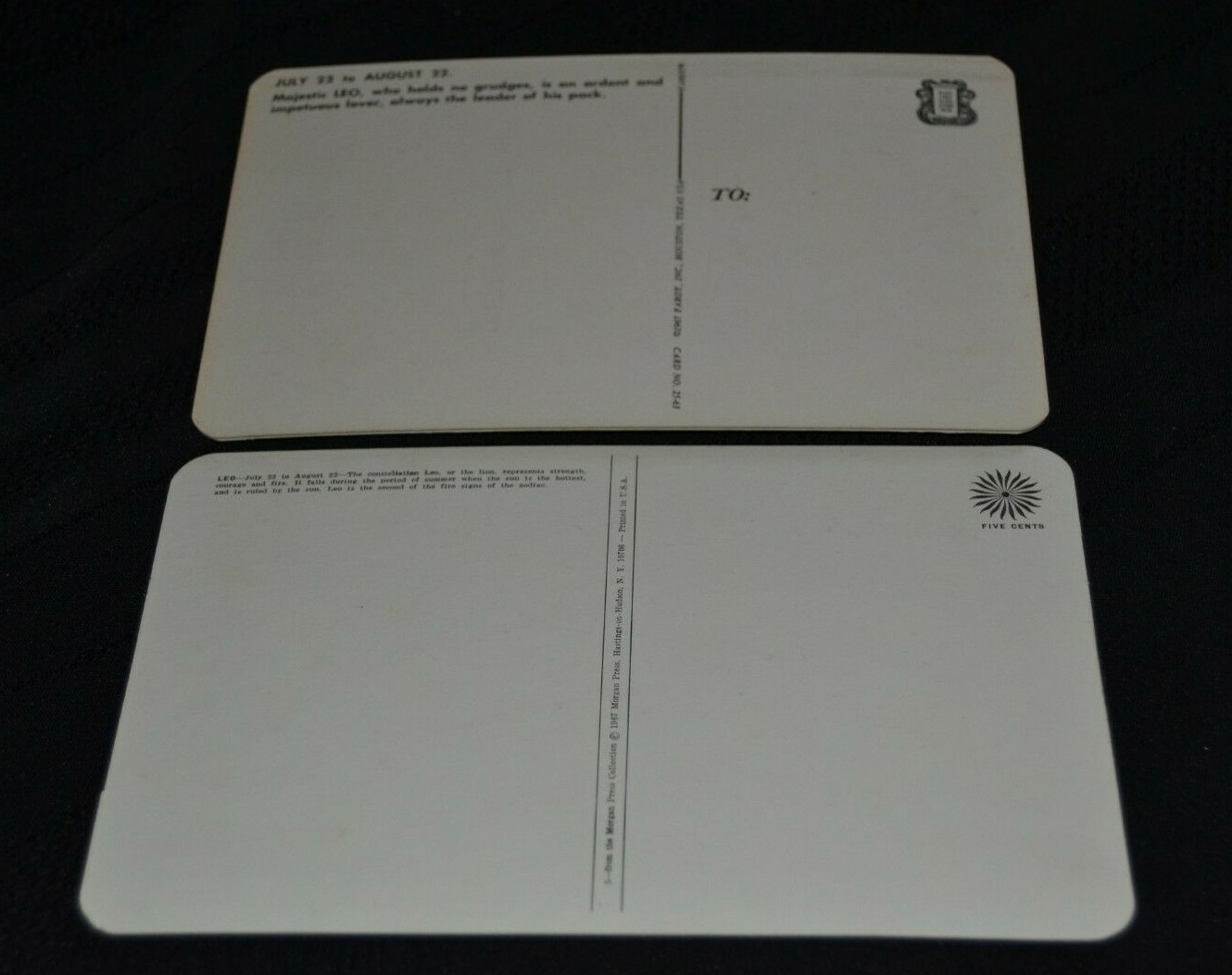 LEO HOROSCOPE Postcards 1960's Faroy Inc & Morgan Press LION 2 Vintage ...