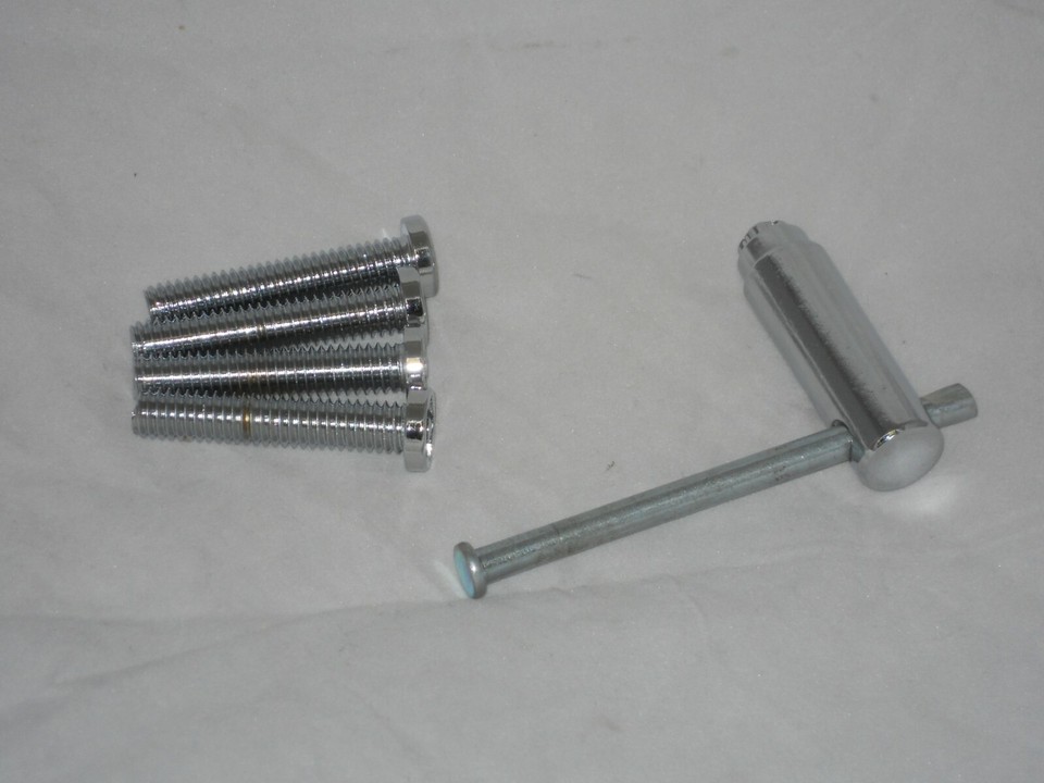 4 CHROME WHEEL RIM CENTER CAP SCREWS LOCKS FLAT SEAT 5/16"-18 THREAD 1 ...