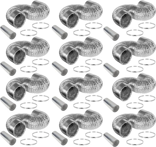 12PCS Aluminum Ducting Dryer Vent Hose (4", 8FT) Flexible Non-Insulated ...
