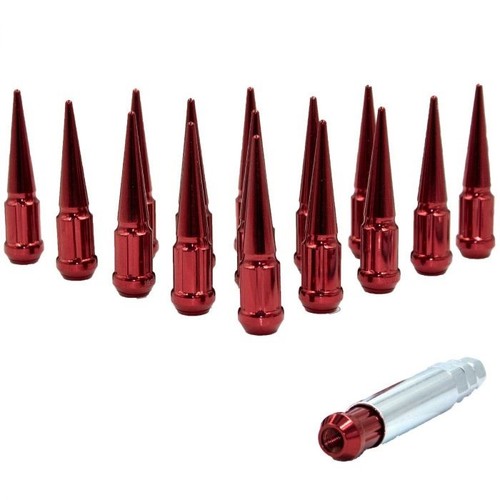 24 Spike 3.3" Spline Bulge Acorn Car Lug Nuts Red 12x1.25 Tuner Small ...