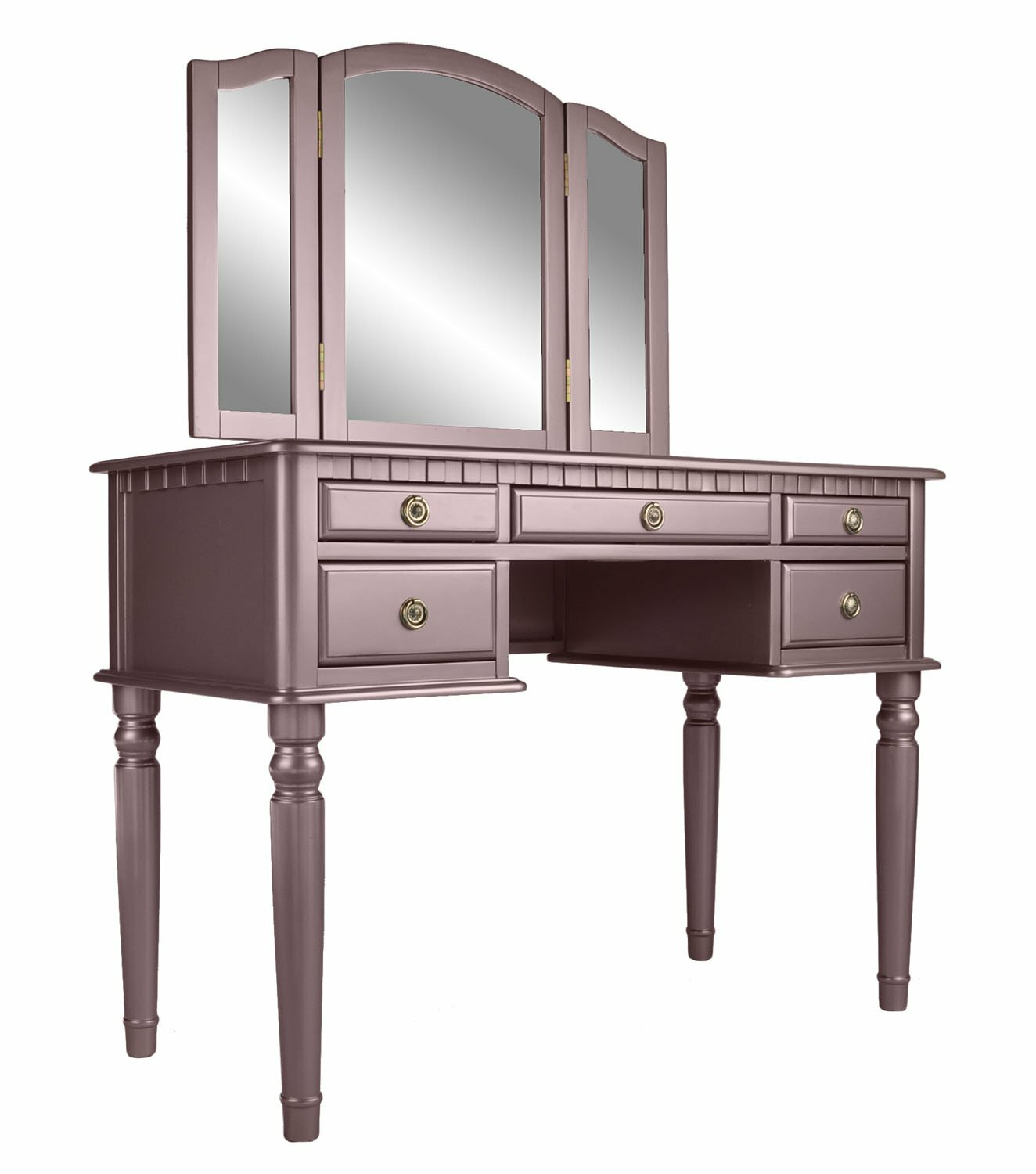 Rose Gold Pink 3 pc Vanity Set Tri Fold Mirror Wooden Table Stool ...