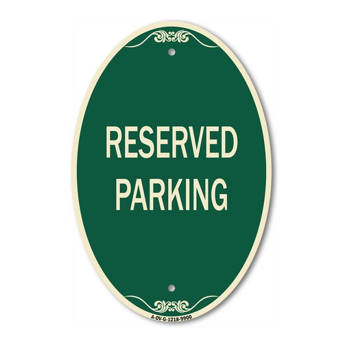 Designer Series Oval Sign - Reserved Parking | Green & Tan Heavy-Gauge ...