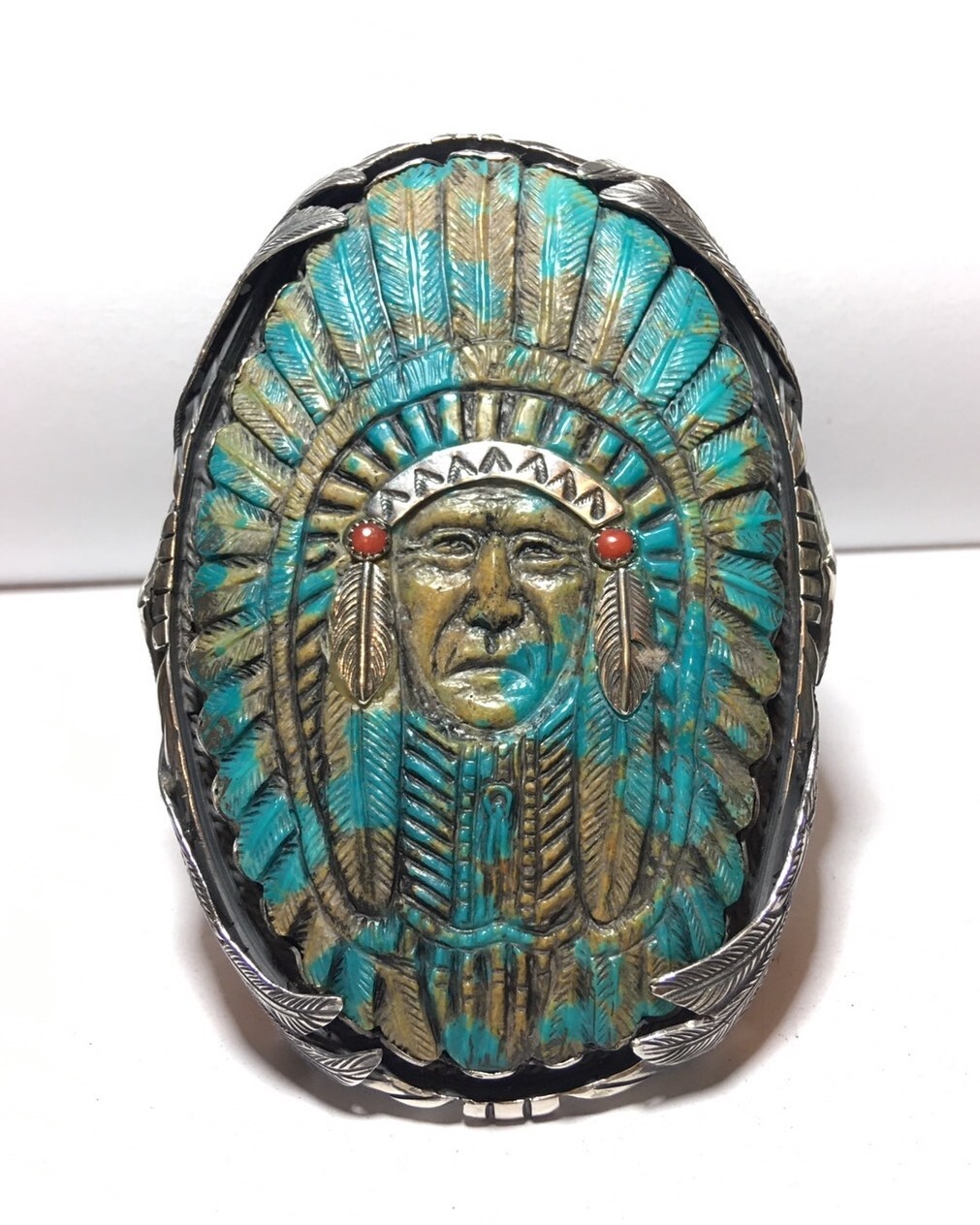 American Handmade Sterling Silver Chief Design Turquo… - Gem