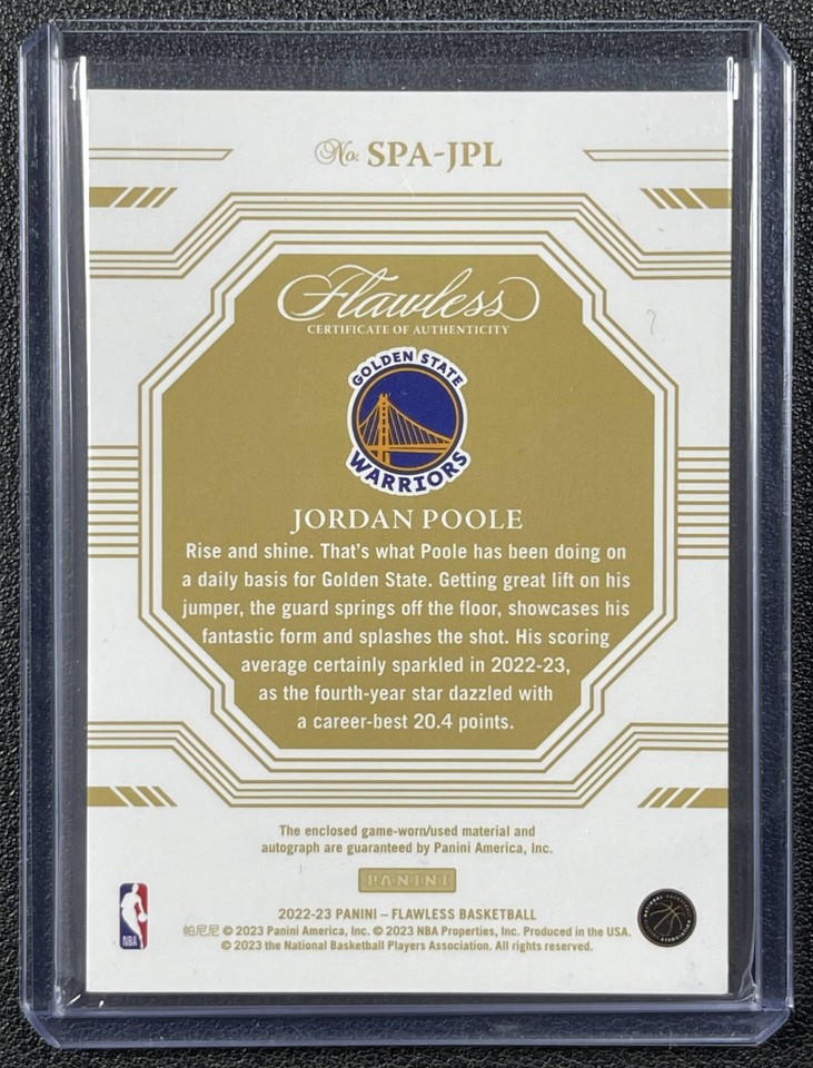 JORDAN POOLE 2022-23 PANINI FLAWLESS SIGNATURE PRIME GAME-USED PATCH ...