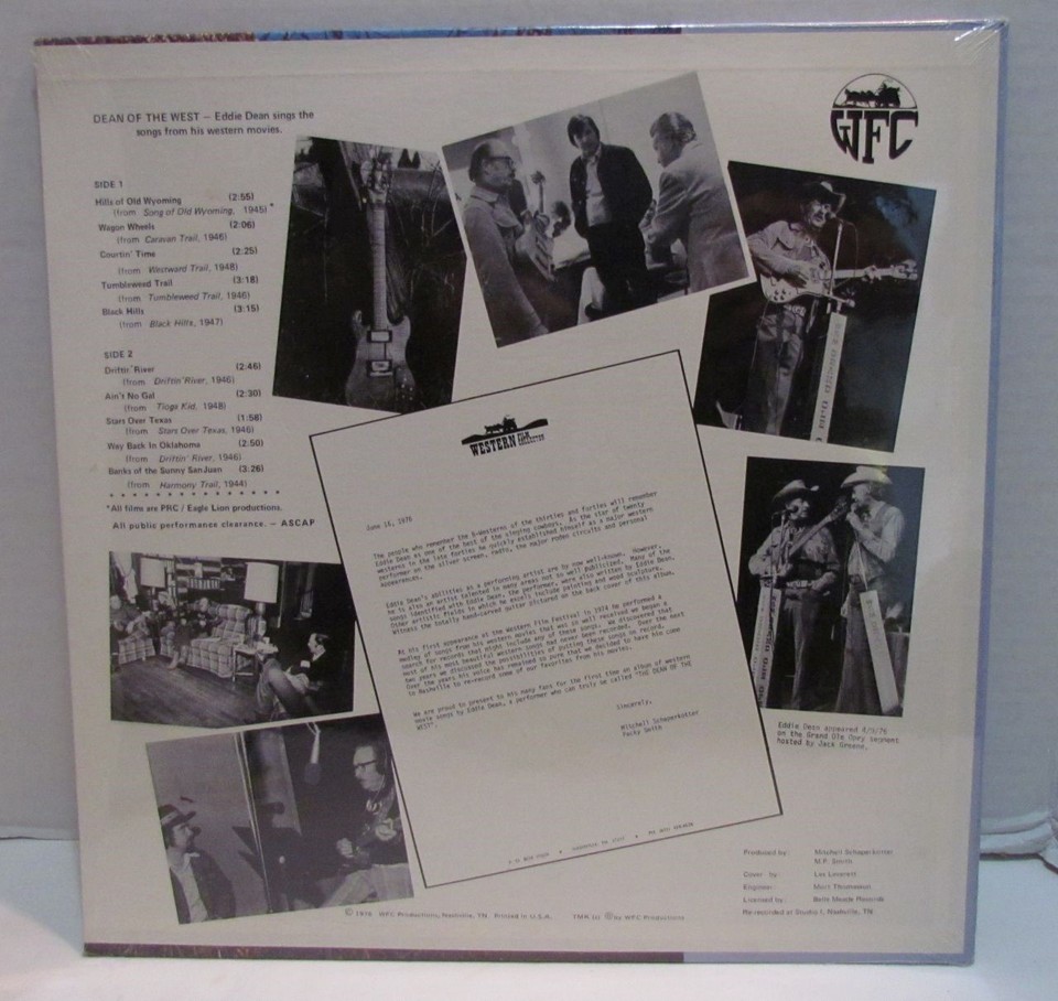 Eddie Dean-Dean of the West LP (WFC) songs from his western movies ...