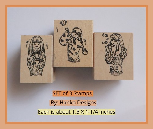 LOT of 3 Wood Mounted Rubber Stamps by Hanko Designs , Japan Geisha ...