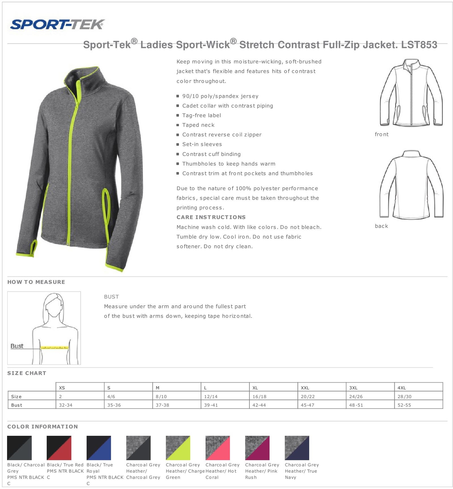 Sport-Tek Womens Moisture Wicking Stretch Full Zip Winter Jacket M ...