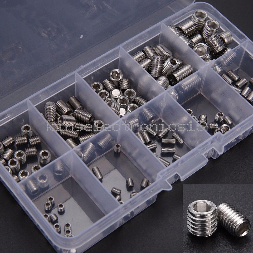 200pcs M3-M8 Stainless Steel Hex Socket Set Screw Grub Screws ...