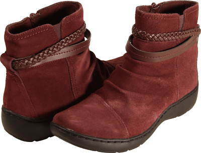 Clarks Cora Braid Womens Ankle Boot Burgundy Suede US Size 10 M | eBay