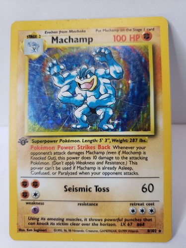 Pokemon TCG Machamp 8/102 Base Set Holo Rare Shadowed 1st Edition. HP ...