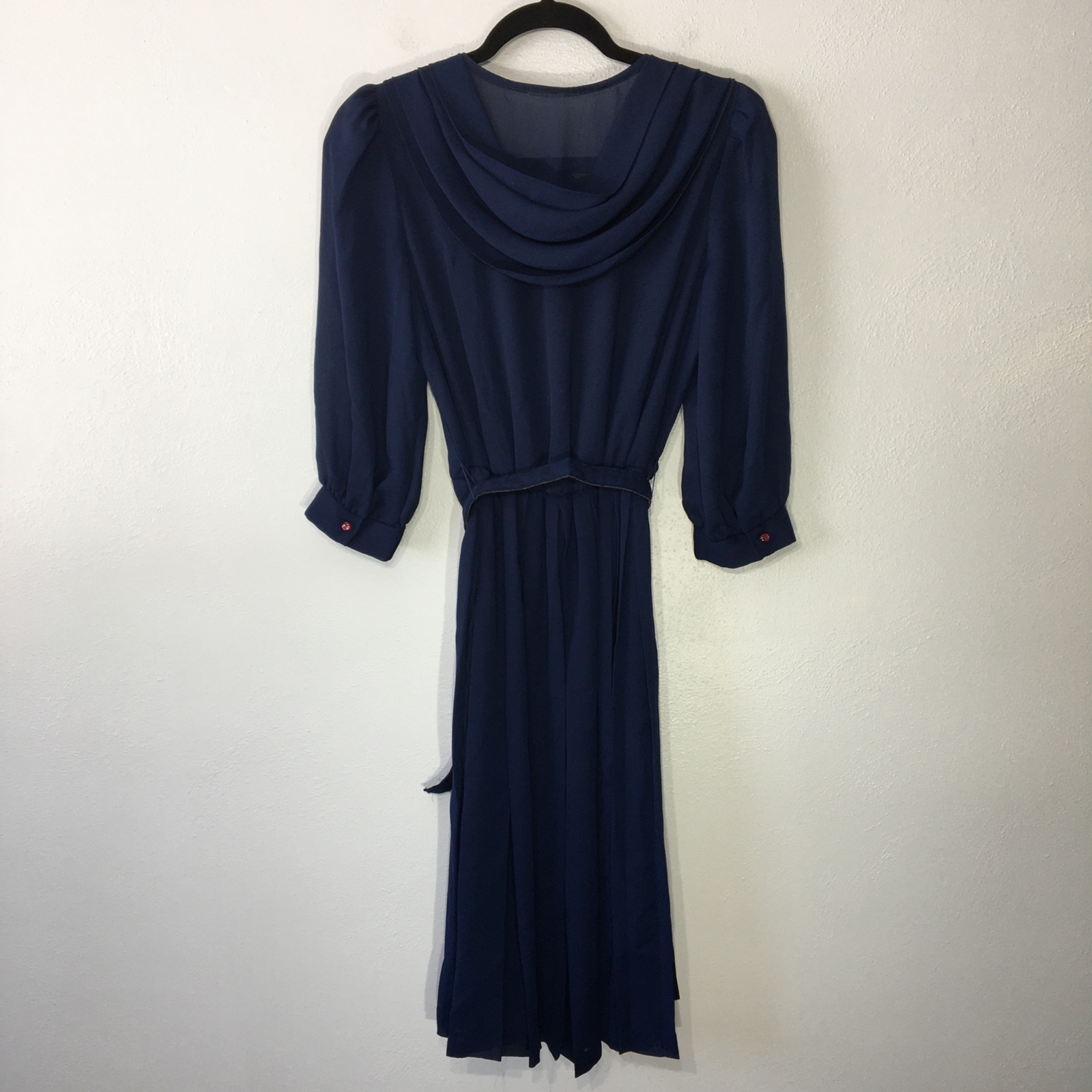 Vintage ASTOR 70s 80s Blue Sheer Dress Back Swag Drap… - Gem
