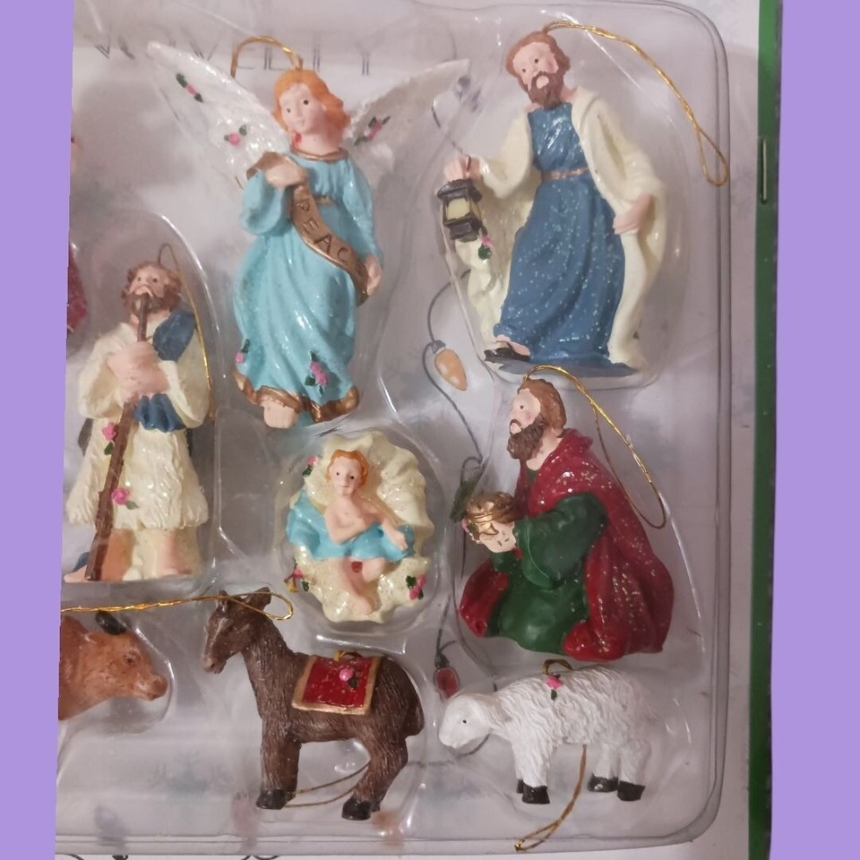 12-Piece Nativity Scene Set With Hanging Strings & Detailed Figurines ...