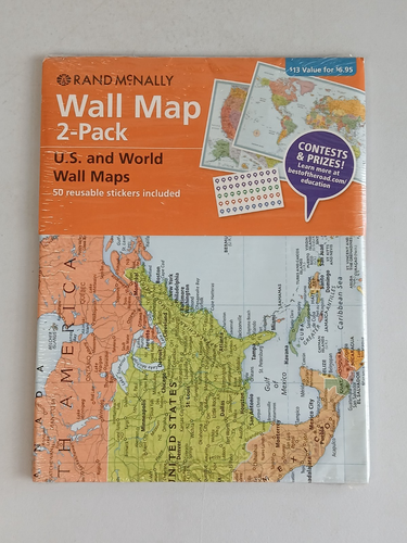 RAND McNALLY Wall Map 2-Pack ~ US & World Maps plus 50 Reusable ...