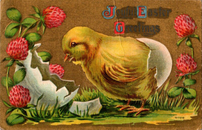 Joyful Easter Greetings postcard Chick. Letters not blacked out on card ...