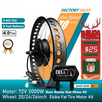 Snow Ebike Fat Bike Conversion Kit 72V 3000W 4.0 Rear Hub Motor Wheel ...