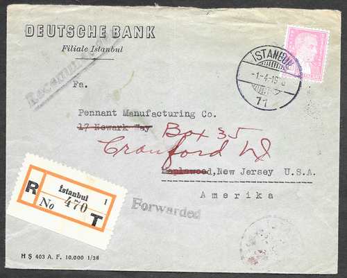 Turkey Registered Germany Bank Cover Solo 30 Para Stamp, Istanbul to ...
