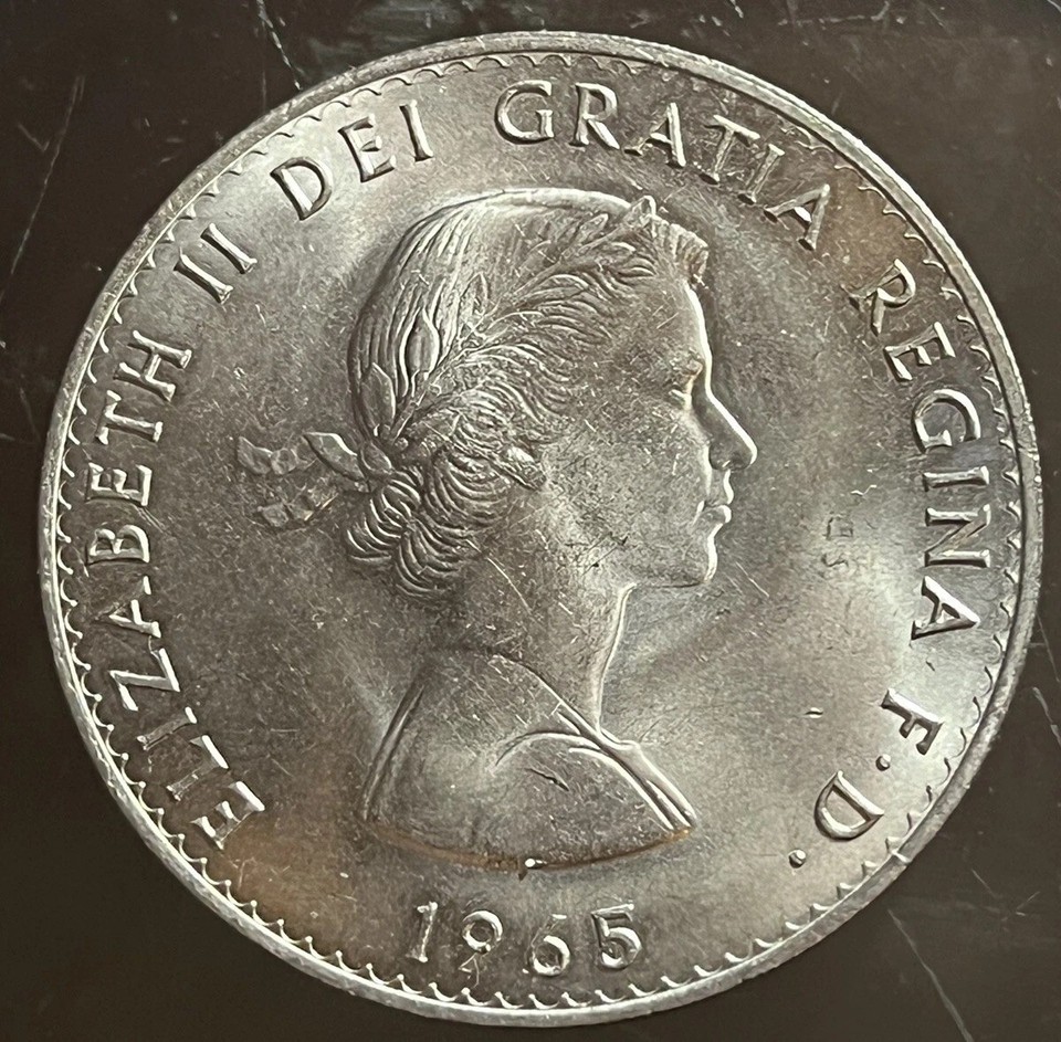 1965 - British One Crown Coin - Britain UK Winston Churchill Elizabeth ...