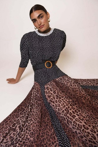 New Rixo Meg Leopard Polka Dot Short Sleeve Midi Dress Sz XS S M L XL ...