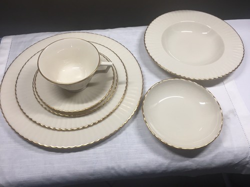 Lenox “Special” Ribbed 7 Piece Place Settings Gold Trim. 1950’s 7 place ...