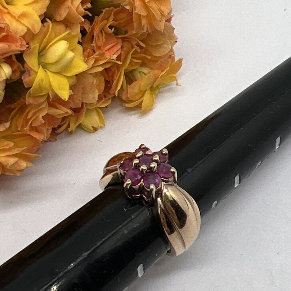 Ruby Flower Floral Ring in 925 Gold Color Sterling Silver Size 6.5 ...
