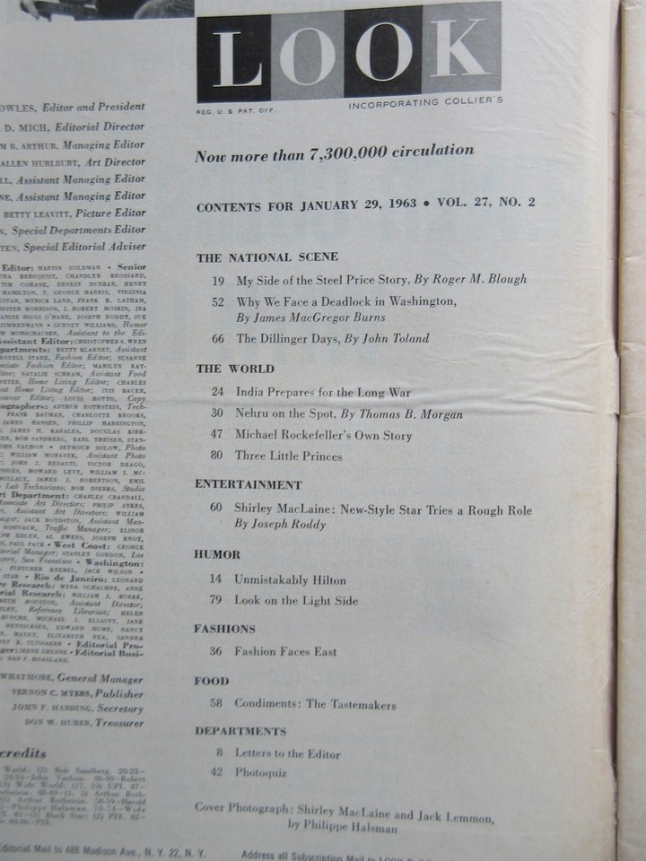 Look Magazine January 29 1963 Shirley MacLaine Jack Lemmon Michael ...