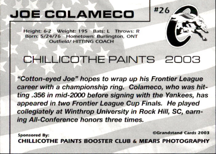 2003 Chillicothe Paints Grandstand 3 Joe Colameco Burlington Ontario ...