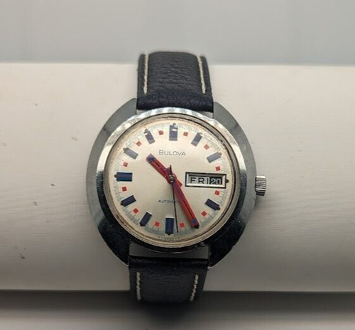 RARE VINTAGE - Bulova N2 Automatic Watch - Blue & Red - Day/Date ...