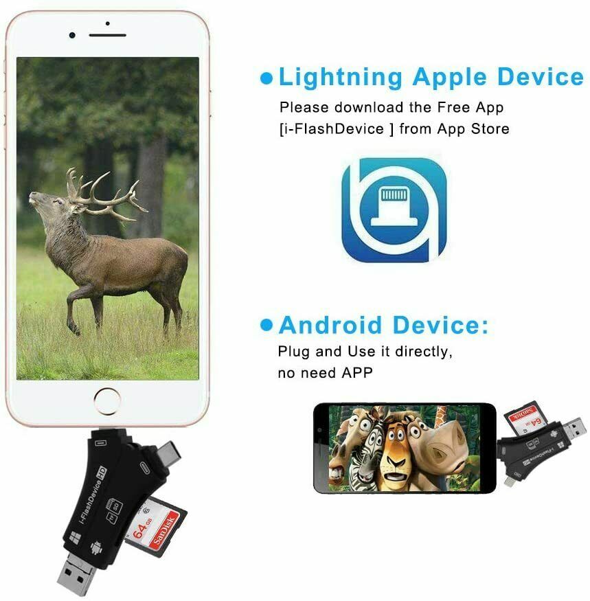 4 in 1 USB Micro SD TF Memory Card Reader Adapter For iPhone Android | eBay