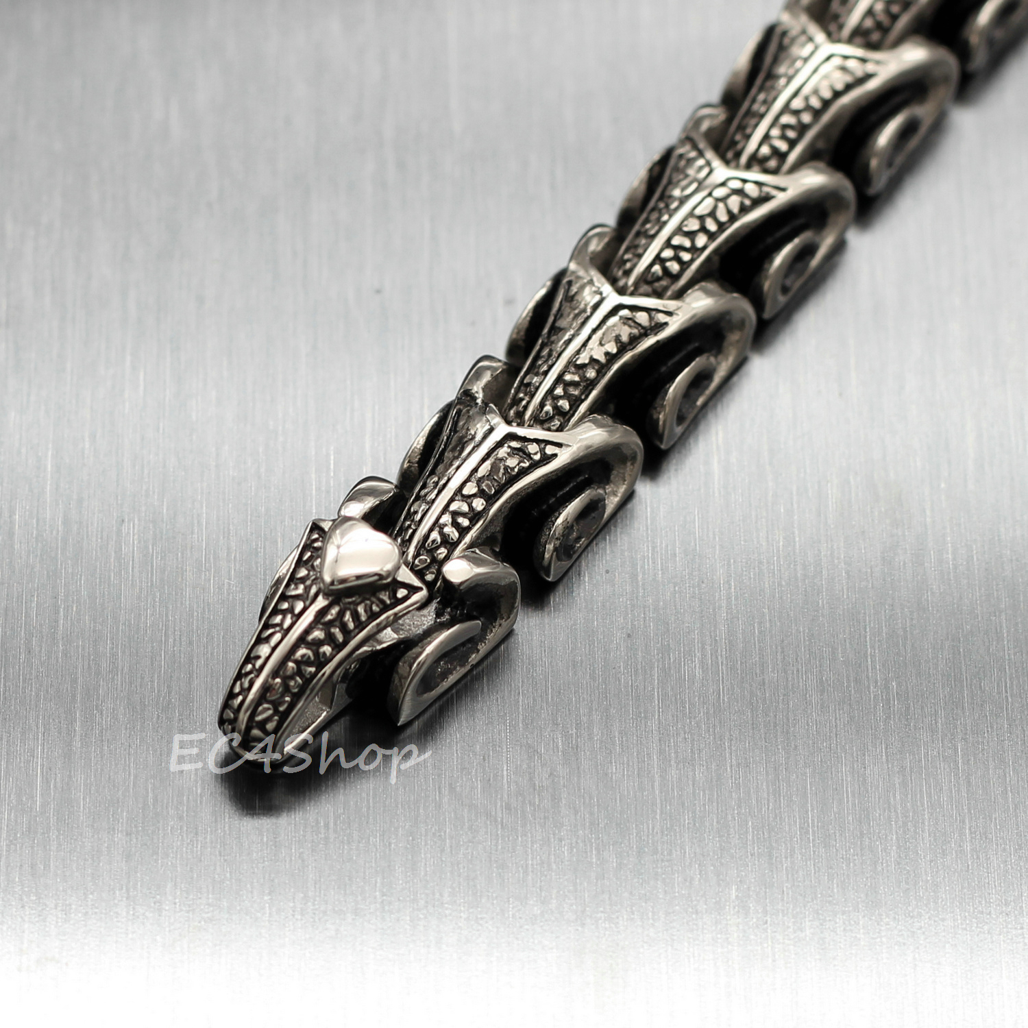 Retro Silver Stainless Steel Dragon Snake Bone Link Chain Bracelet ...