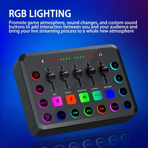 Gaming Audio Mixer Streaming 5-Channel RGB Mixer with XLR Microphone ...