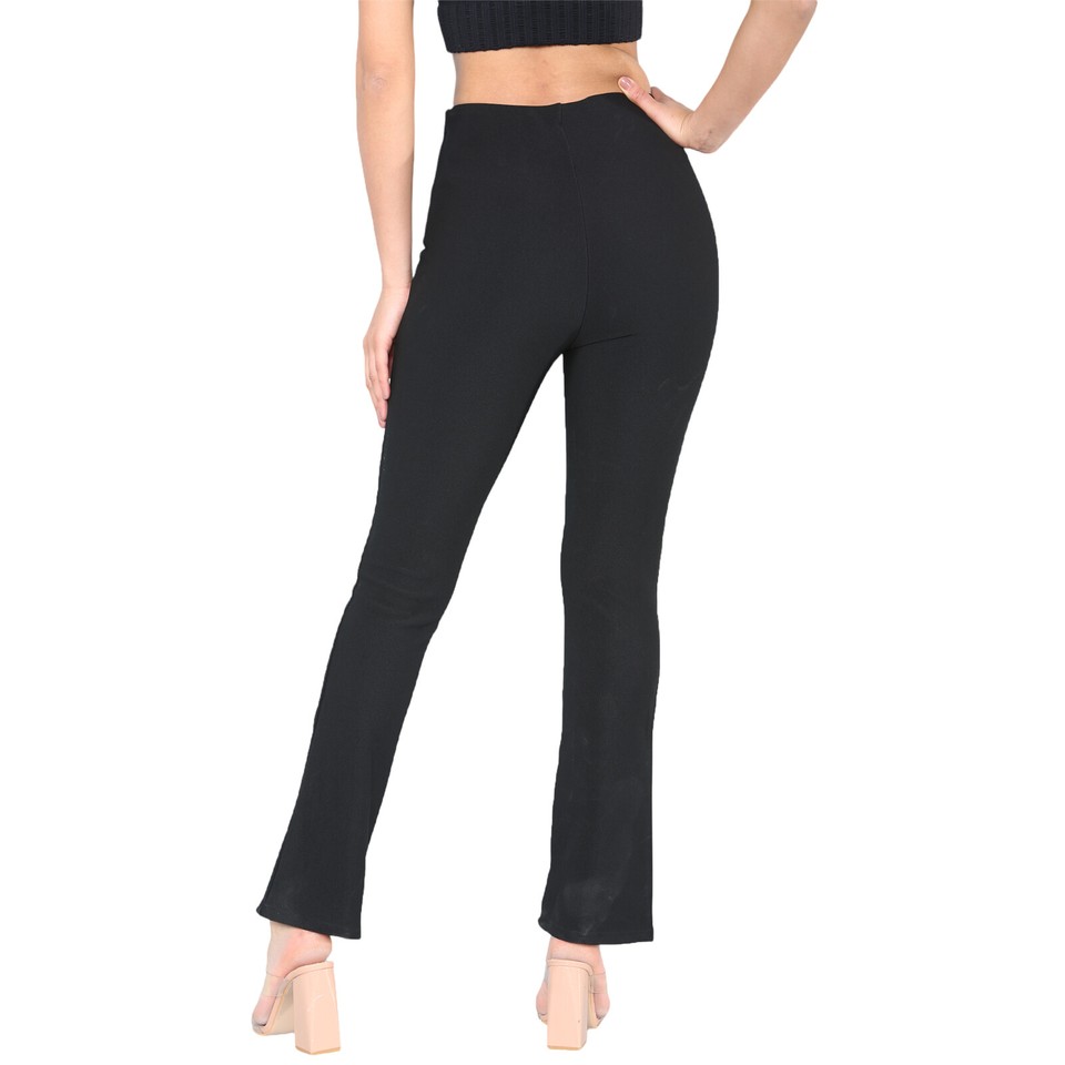 2 PACK WOMENS BOOTLEG TROUSERS LADIES BOOTCUT STRETCH FINELY RIBBED ...