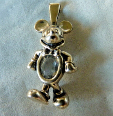 Charm © Disney Mickey Mouse Sterling Silver clear stone belly Pendant ...