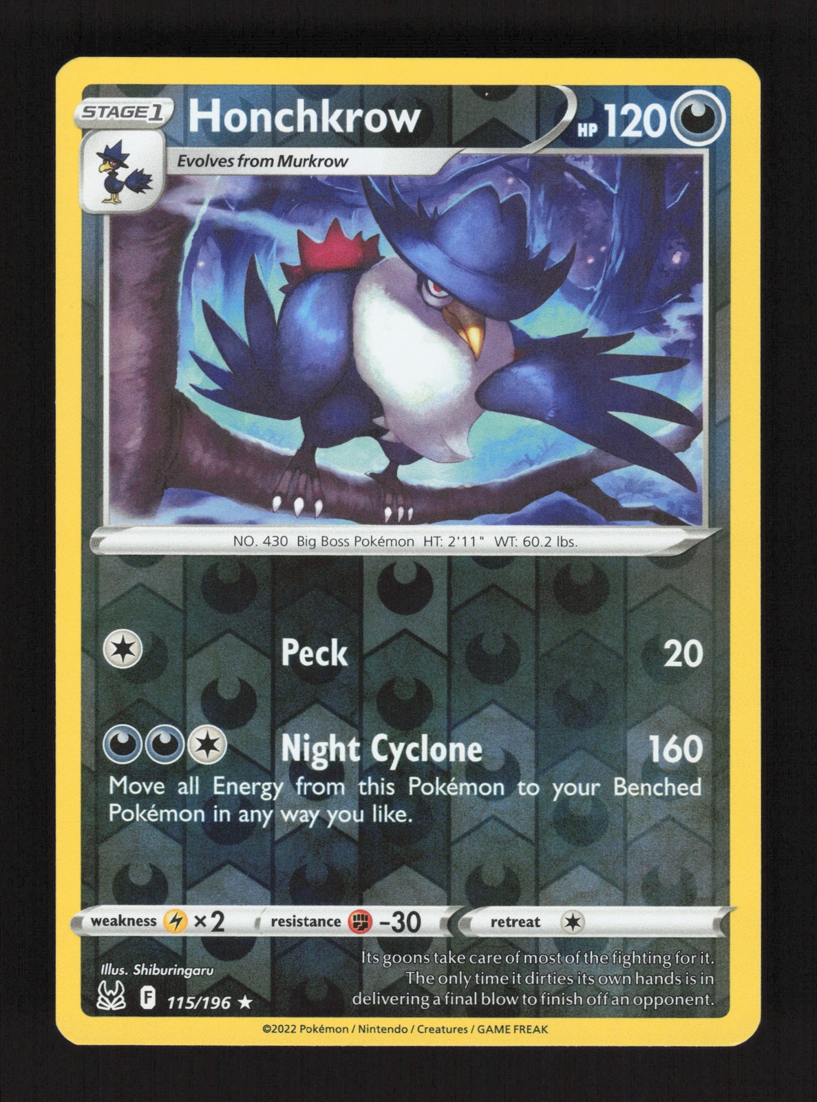 2022 Pokemon Honchkrow 115/196 Lost Origin Reverse Holo Rare | eBay