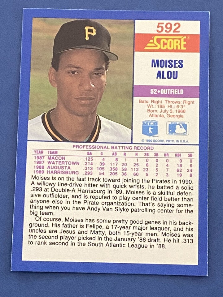 1990 Score Rookie Moises Alou #592 Pittsburgh pirates Trading Cards ...