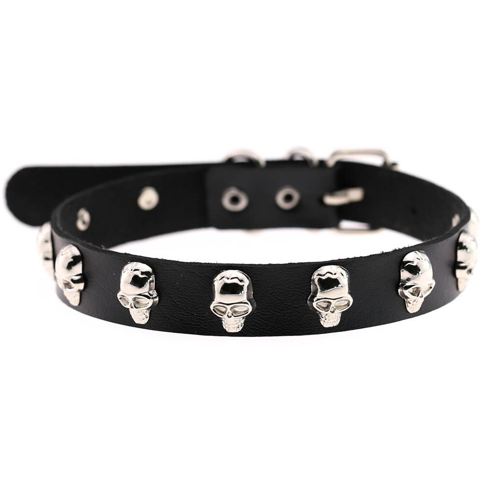 Mens Womens Gothic Punk Black Spiked Stud Choker Faux Leather Neckband ...