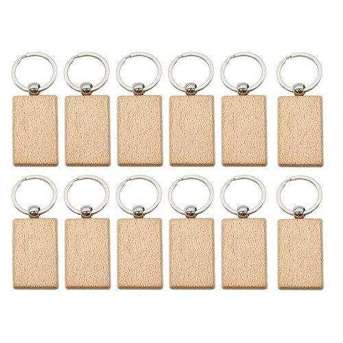 12 Pcs Blank Wooden Key Chain Rectangle Key Chain Tags Wood Keychains ...