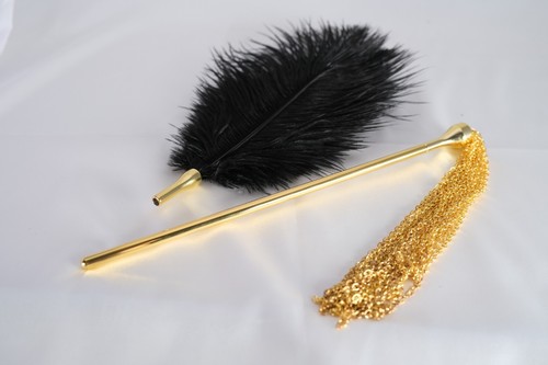 Black Ostrich Feather Tickler Metal Chain Tickler Wand Body Tickle ...
