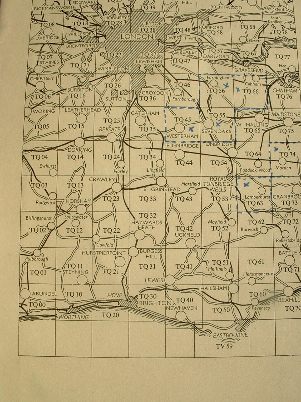 VINTAGE 1950s OS ORDNANCE SURVEY LARGE SCALE MAPS WALES, SUSSEX etc ...