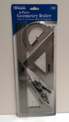 Bazic Geometry 4 pc Set Ruler w Compass Gray NIP | eBay