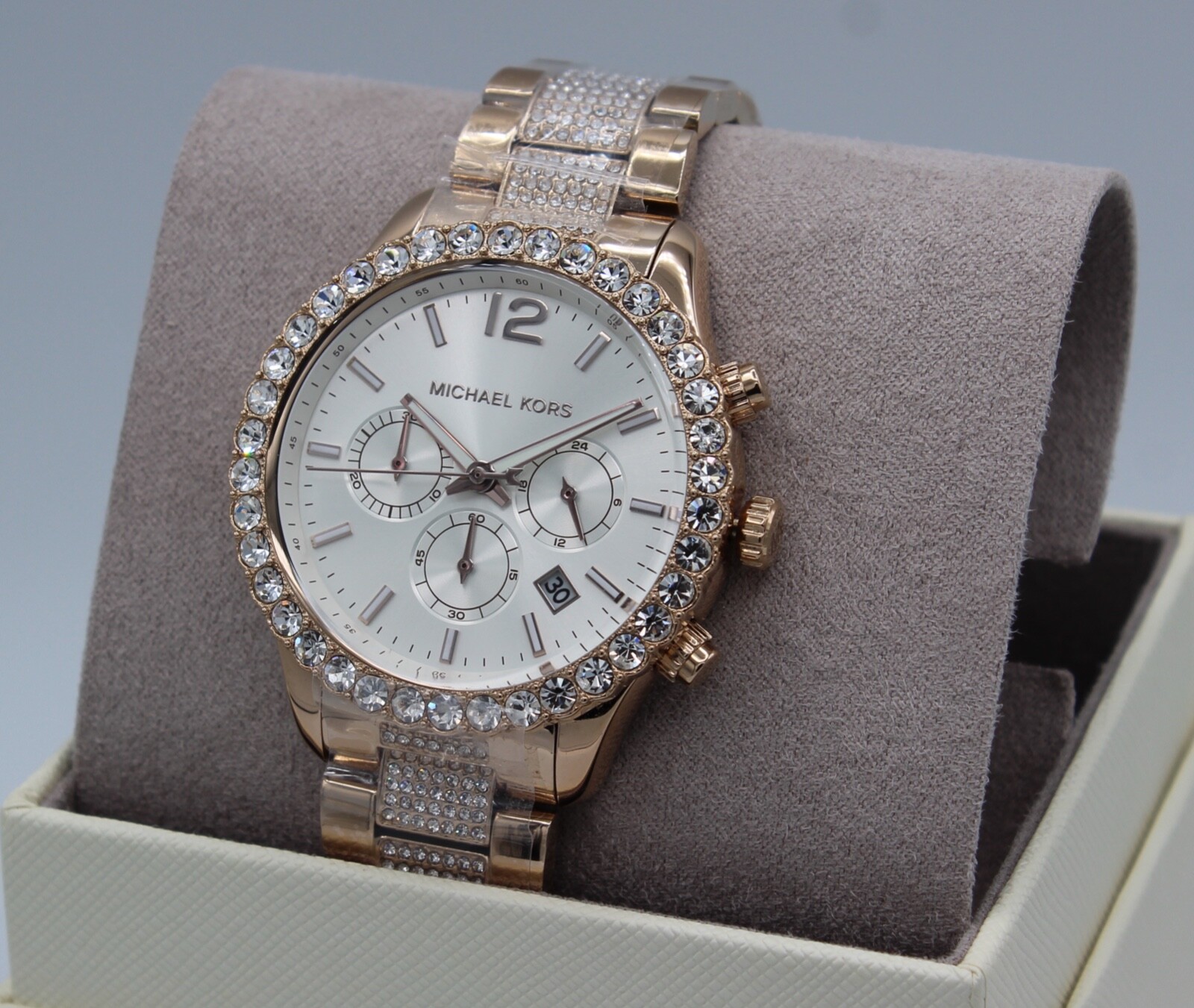 NEW AUTHENTIC MICHAEL KORS LAYTON ROSE GOLD CRYSTALS PAVE MK6791 WOMEN ...