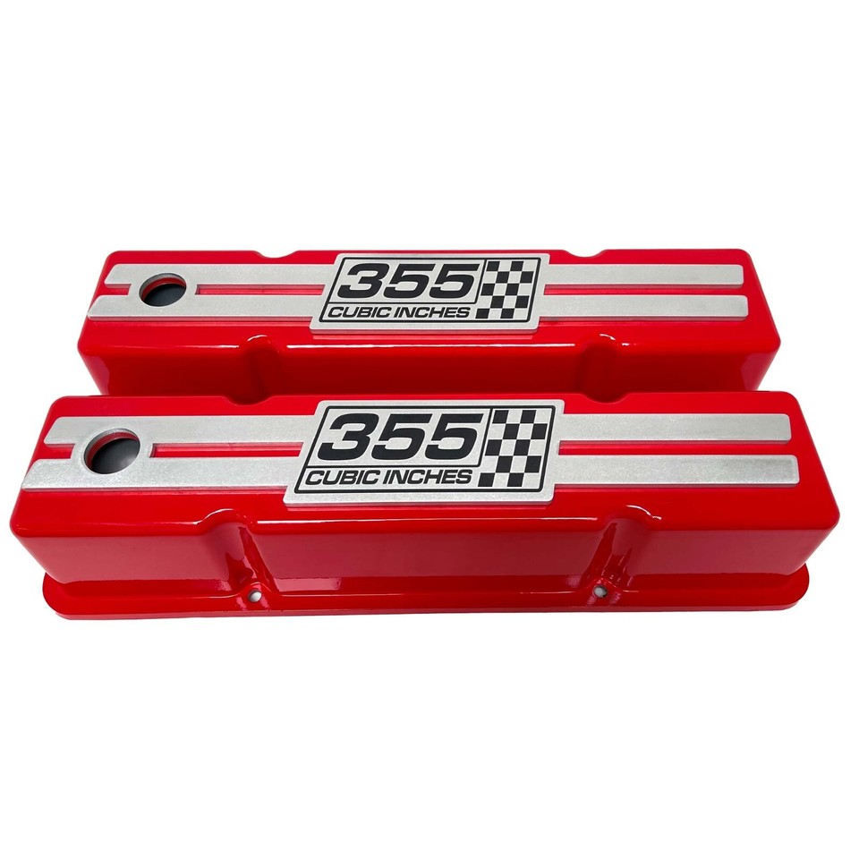 Small Block Chevy 355 Cubic Inches - Tall Red Valve Covers -Engraved ...