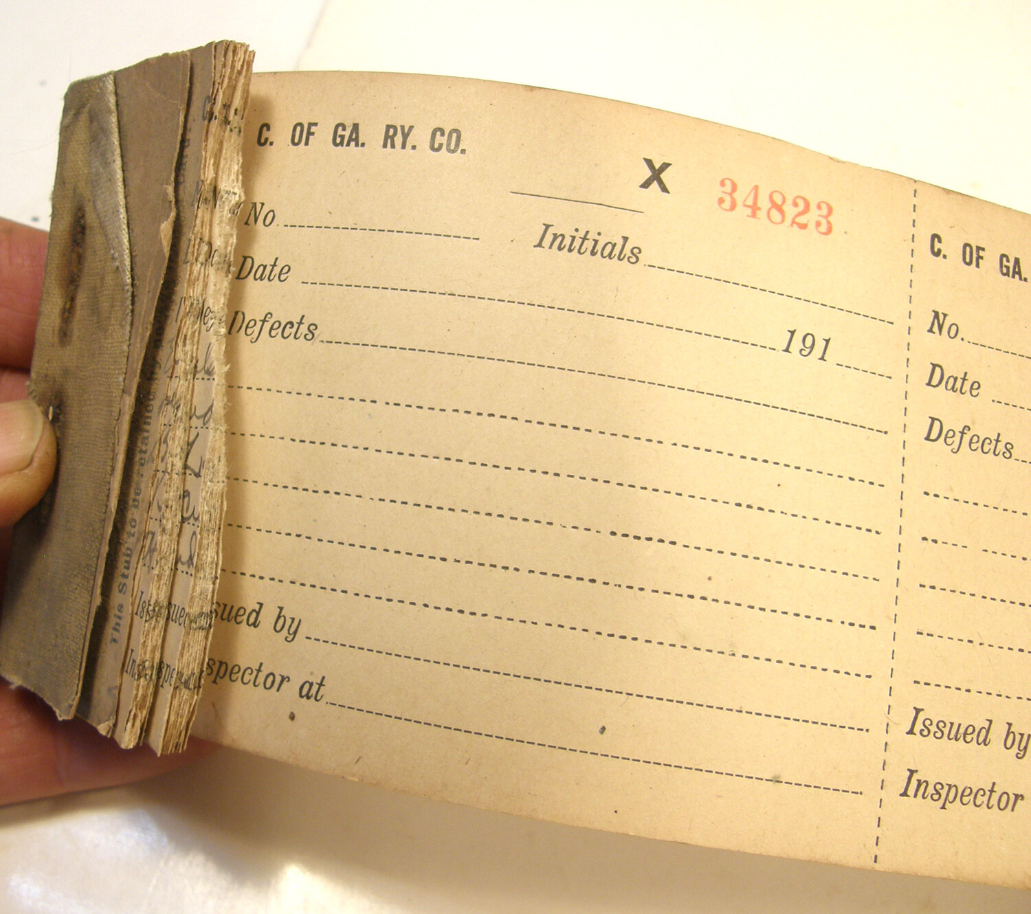 ANTIQUE c1910 CENTRAL OF GEORGIA RAILWAY RAILROAD CAR INSPECTION DEFECT ...