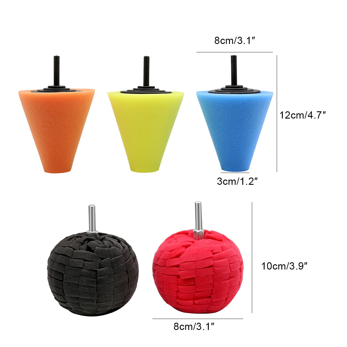 5X Car Wheel Hub Polishing Cone Ball Foam Pad Kit Drill Polisher Waxing ...