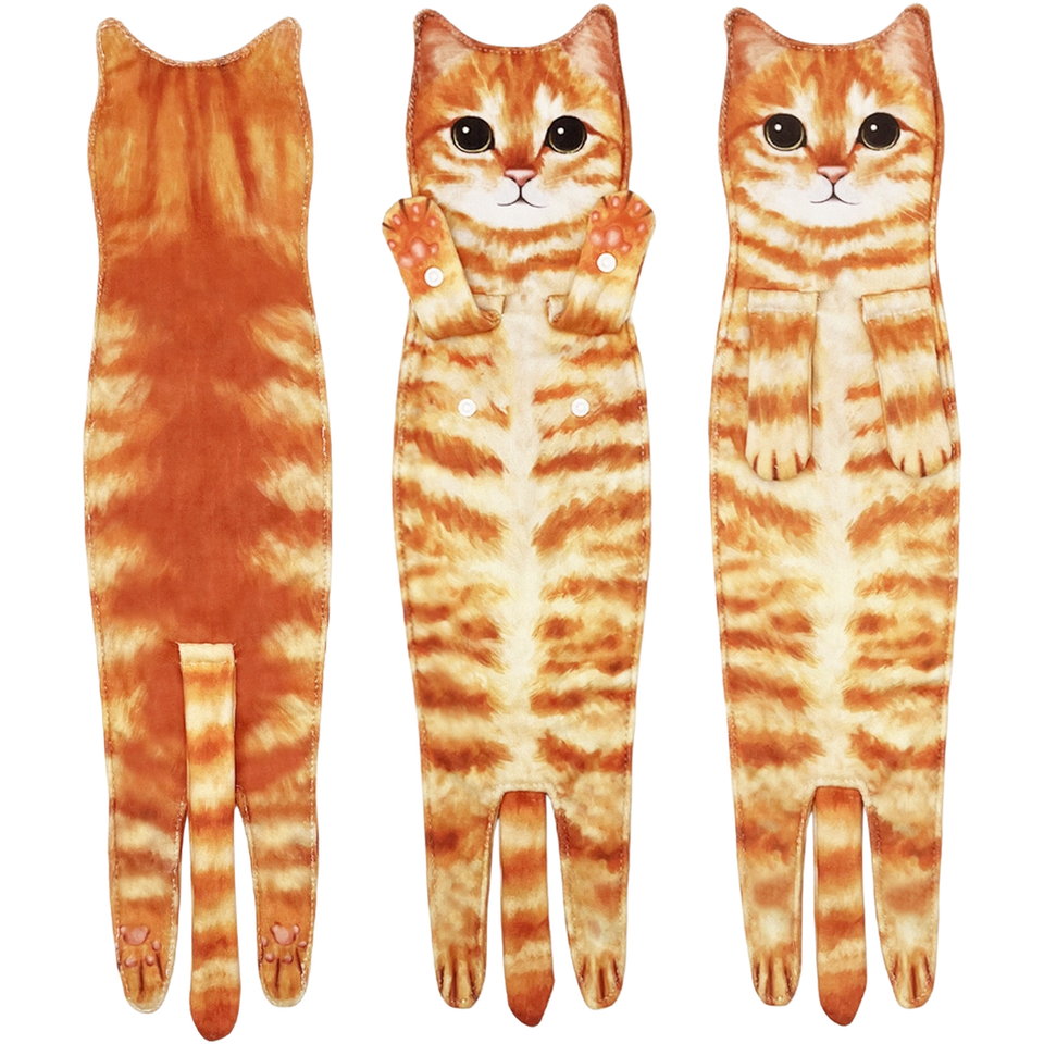 Cute Cat Towel Microfiber Hand Towel Kitchen Quick Drying Hanging Loop ...