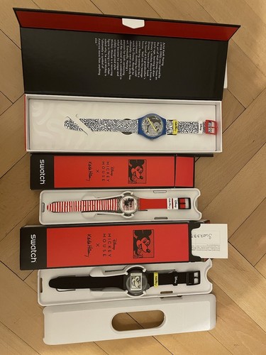 Swatch Disney Mickey Mouse X Keith Haring Watch Brand New Complete Set ...