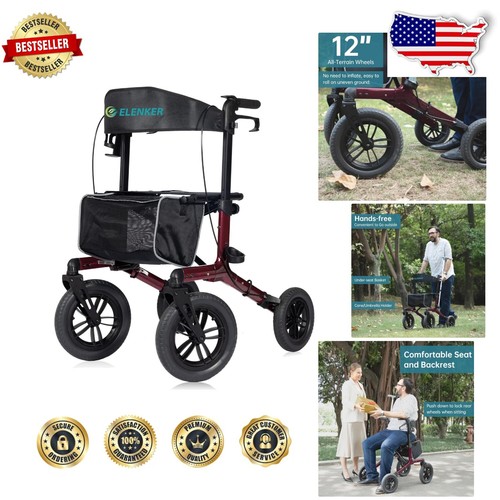 12" All-Terrain Rollator Walker with Comfortable Seat – Lightweight and ...