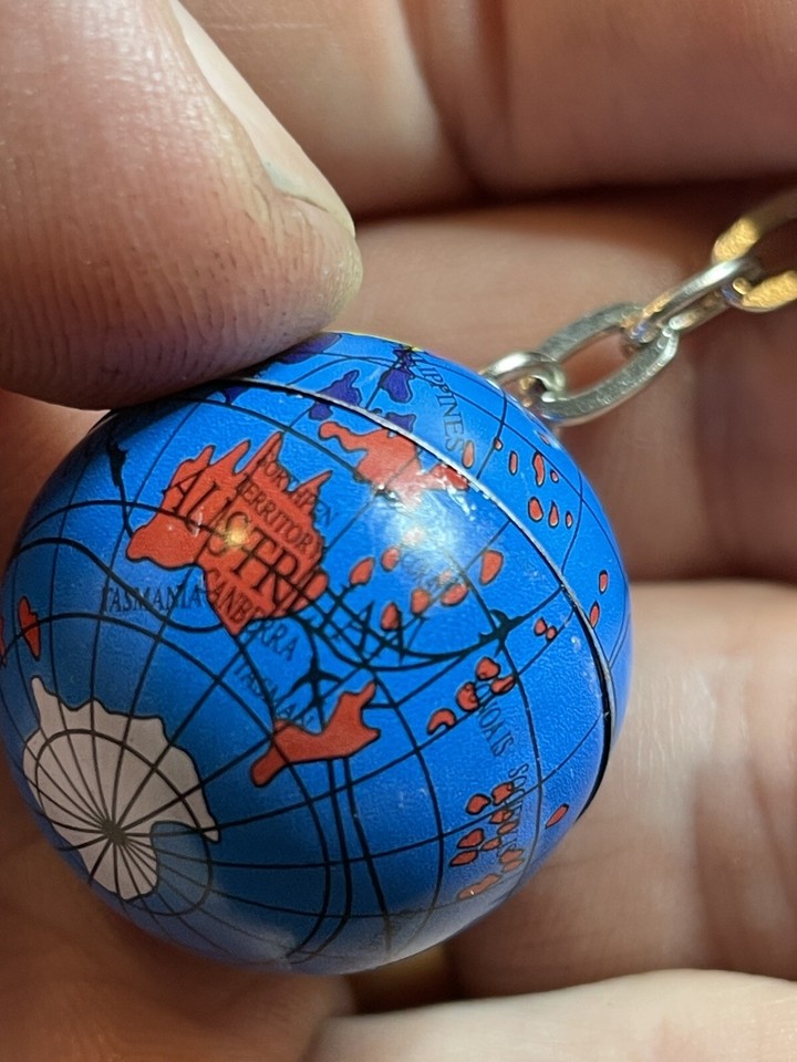 Vintage Globe World Keychain Key Chain Key Ring Fob Hangtag - 1970s ...