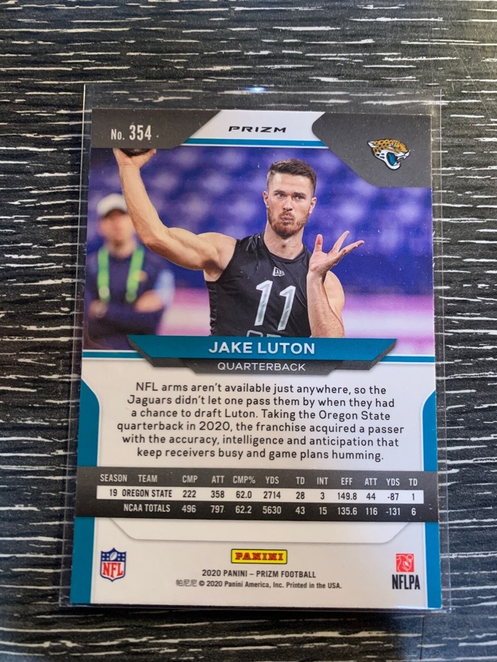 Jake Luton - 2020 Prizm Football - Silver Prizm Rookie RC #354 Jaguars ...
